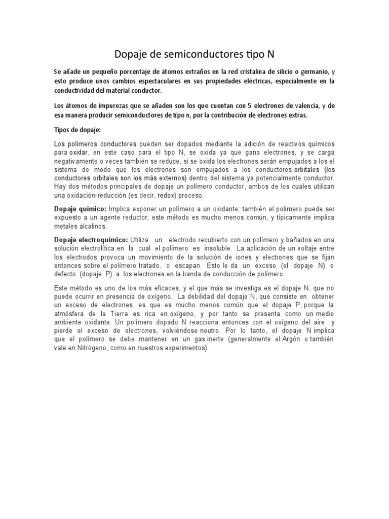 Dopaje de Semiconductores Tipo N | PDF | Dopaje (semiconductor) | Semiconductores