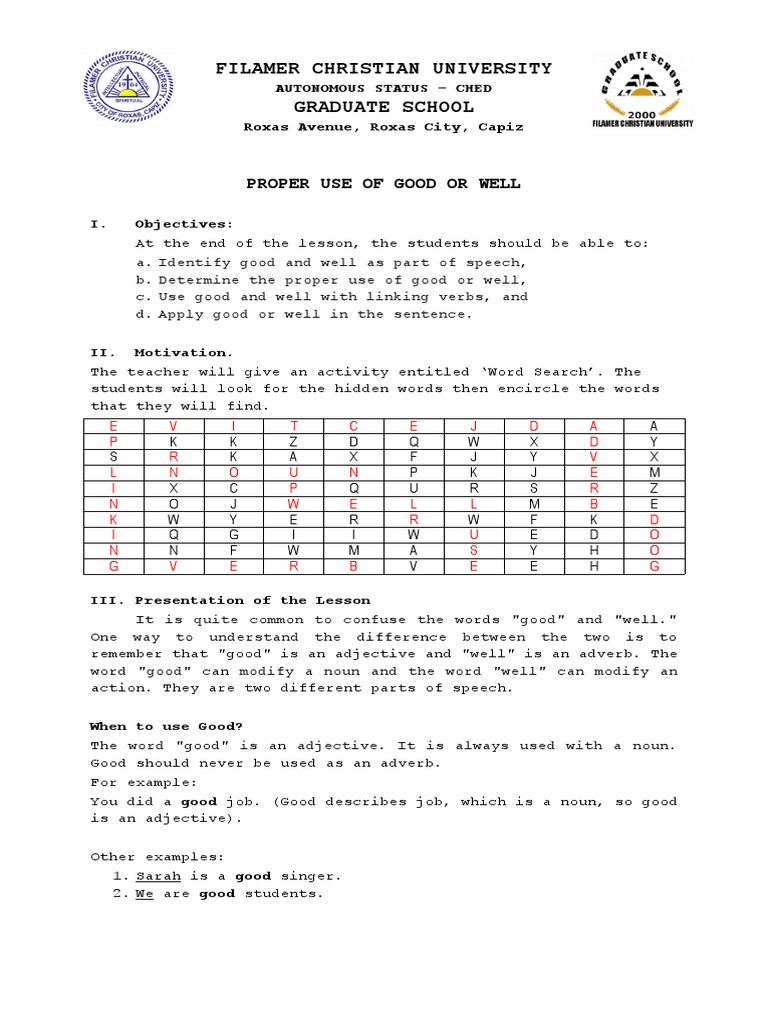 Proper use of good and well | PDF | Verb | Adverb
