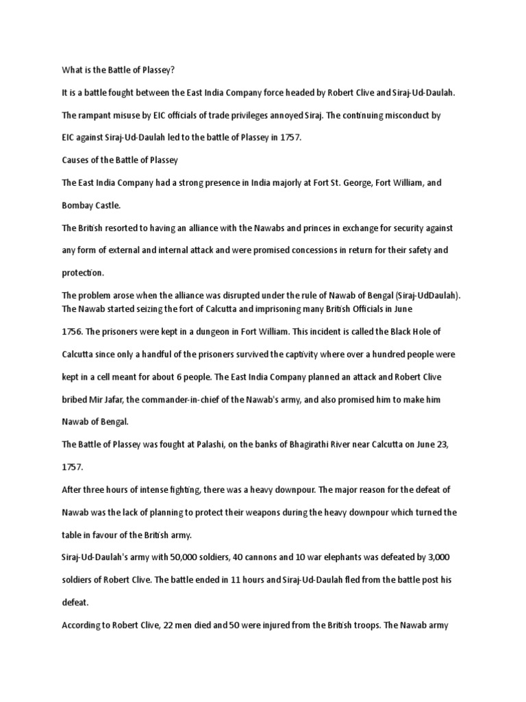 Battle of Plassey | Download Free PDF | Bengal | Military Operations