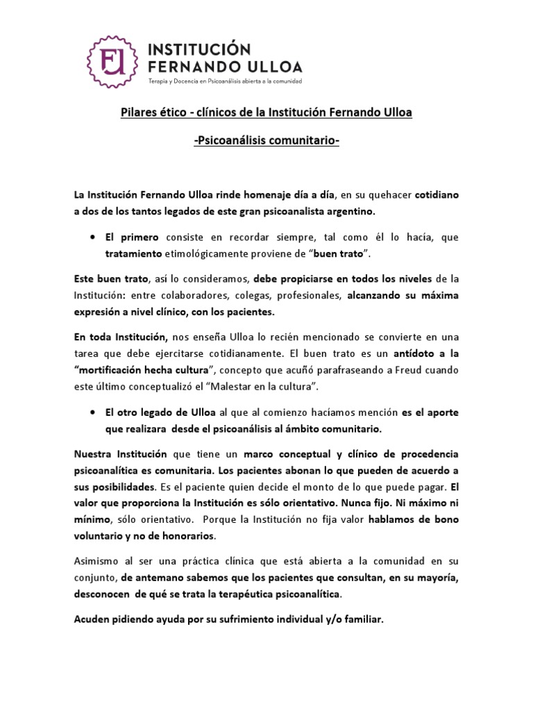 Pilares Ético - Clínicos de La Institución Fernando Ulloa | PDF ...