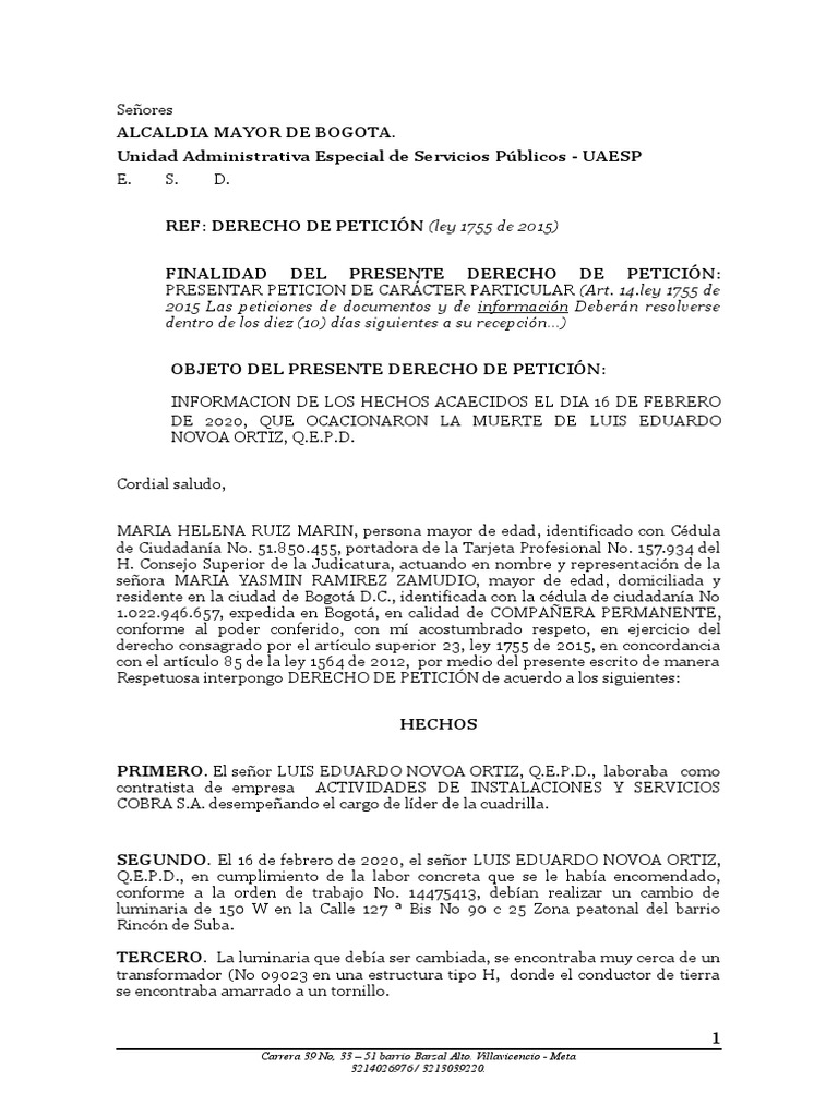 Derecho de Peticion Codensa | PDF | Petición | Transformador