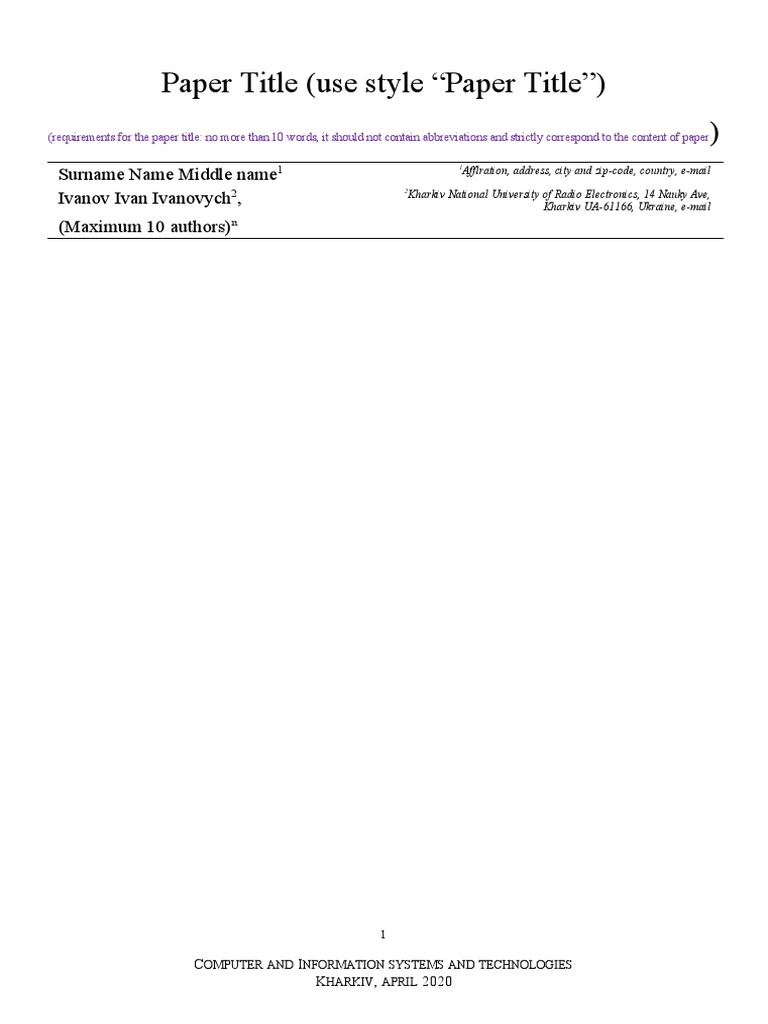Paper Title (Use Style "Paper Title") ) : Surname Name Middle Name ...