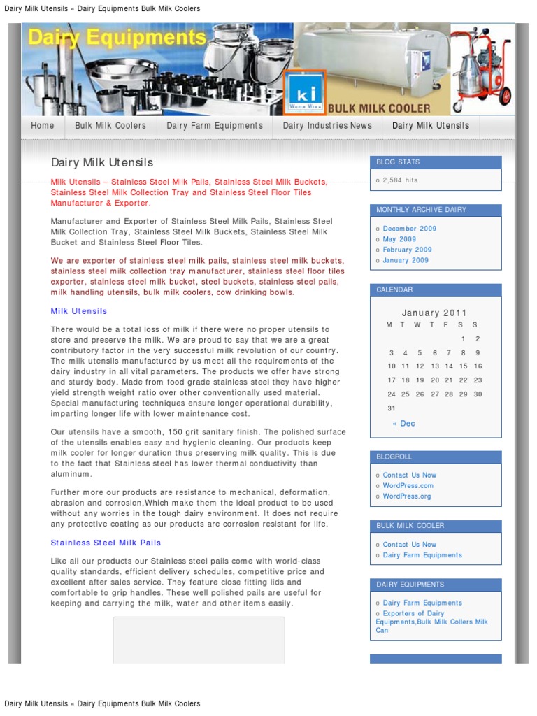 Dairy Milk Utensils | PDF | Dairy | Dairy Farming