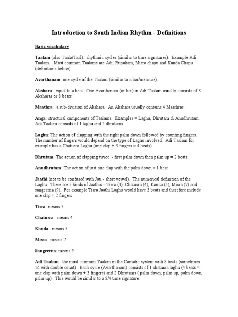 South Indian Rhythm: Taalam Basics | PDF | Notation | Poetics