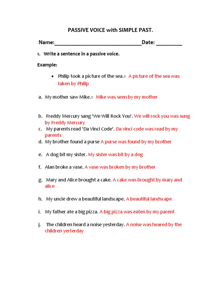 Passive Voice With Simple Past. Name: - Date | PDF