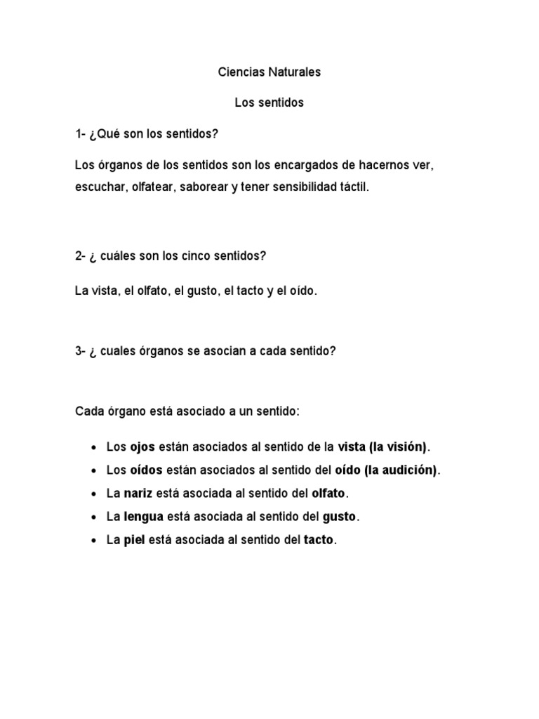 Ciencias Naturales Los Cinco Sentidos | PDF | Gusto | Sabor