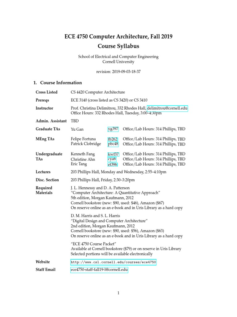 ECE 4750 Computer Architecture, Fall 2019 Course Syllabus | PDF | Cpu Cache | Central Processing ...