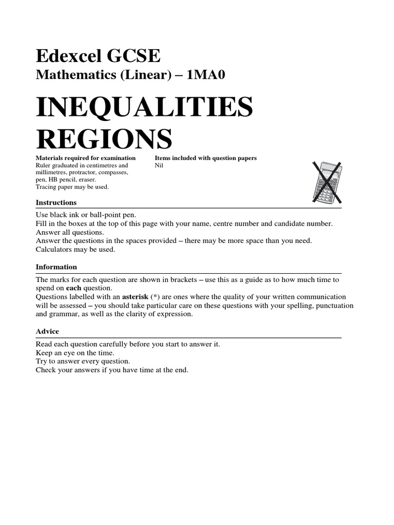 Inequalities Regions: Edexcel GCSE | PDF | Teaching Mathematics | Science