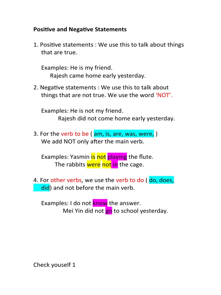 Positive and Negative Statements | PDF | Linguistic Typology ...