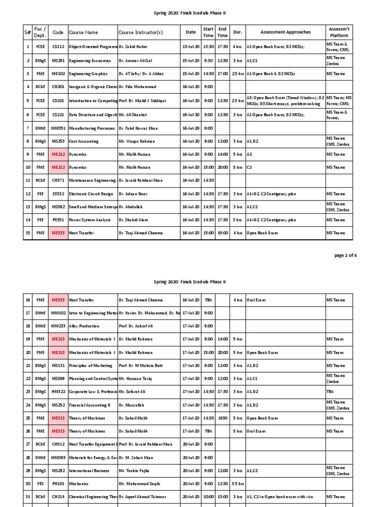 Finals Schedule Phase II | PDF | Nature