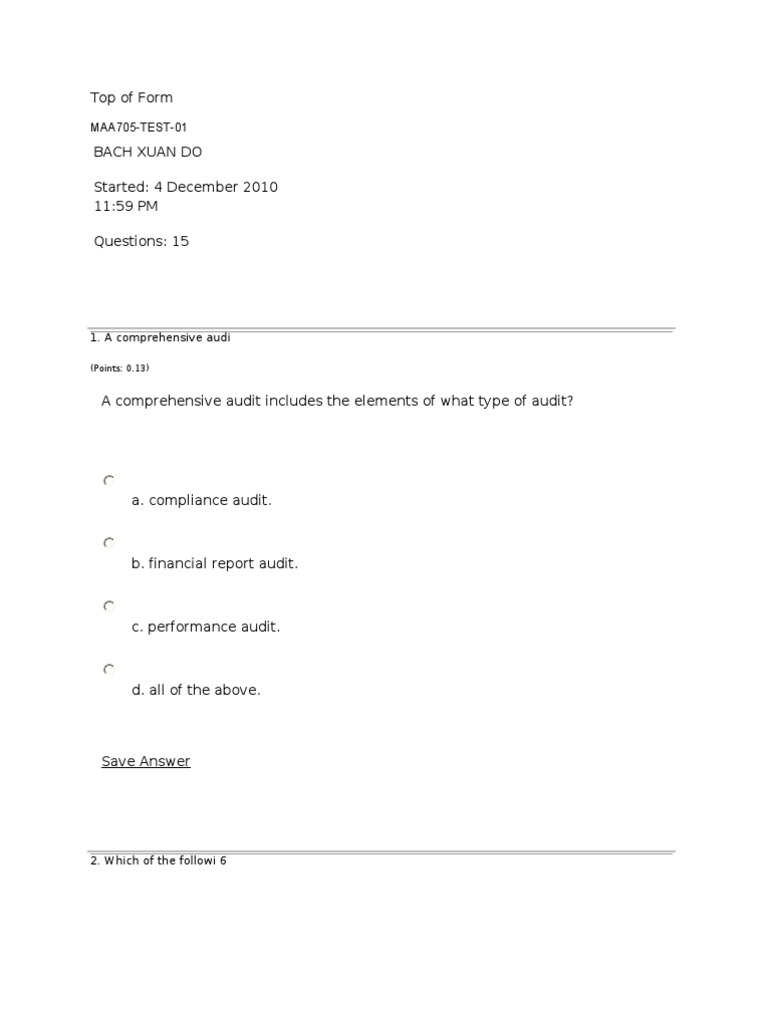 Audit Test 1 | PDF | Audit | Accounting