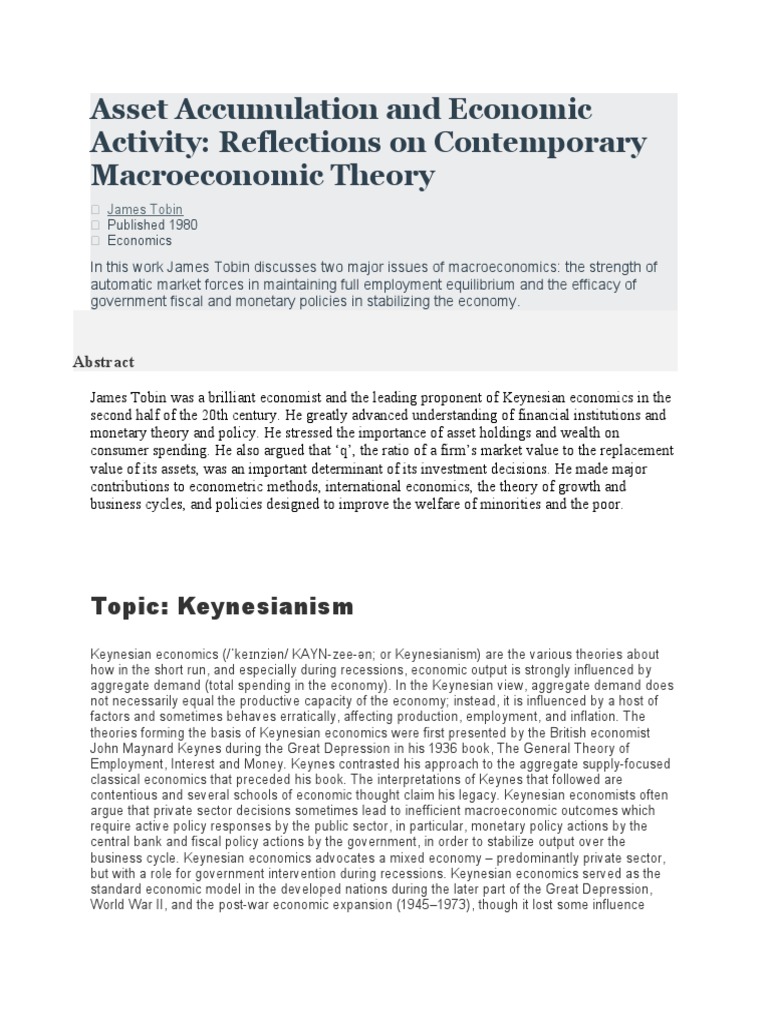 Asset Accumulation and Economic Activity | PDF | Rational Expectations ...