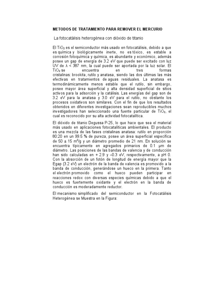 Metodos de Tratamiento para Remover El Mercurio | PDF | Catálisis | Redox Metodos de Tratamiento para Remover El Mercurio | PDF | Catálisis | Redox