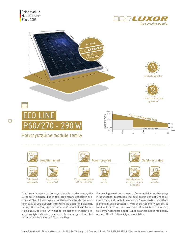 Eco Line P60/270 - 290 W: Polycrystalline Module Family | PDF | Solar ...