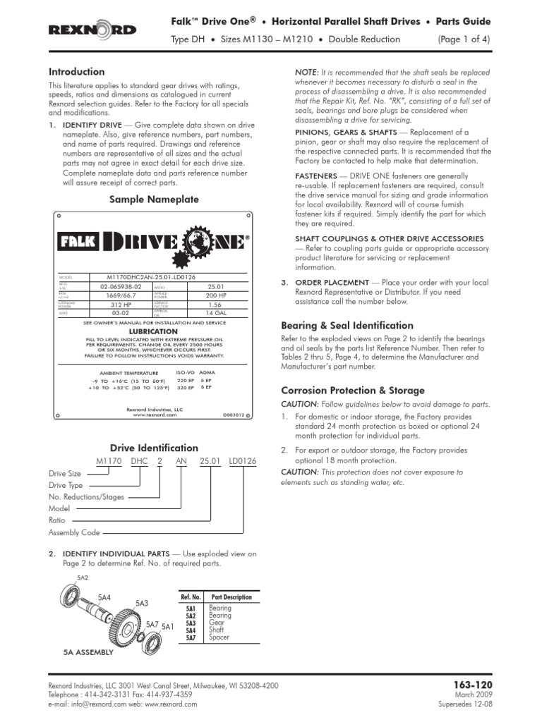 163-120 - Falk Drive One Type DH2, Sizes M1130-M1210 Shaft Drives ...