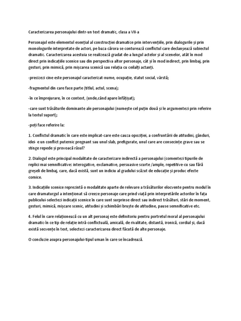 Caracterizare Personaj Dramatic | PDF