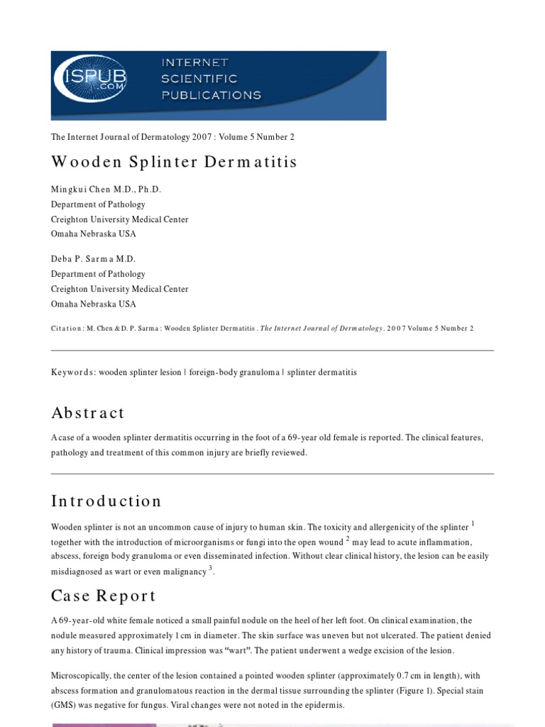 Wooden Splinter Dermatitis Case Study | PDF | Wound | Inflammation