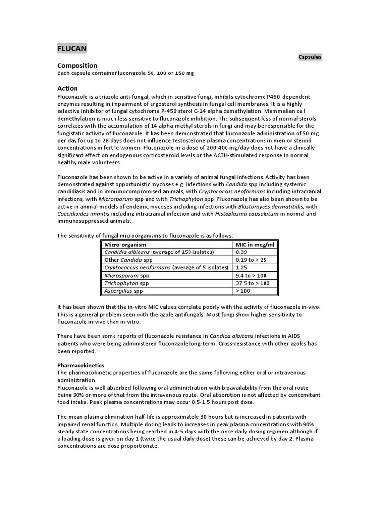 Fluconazole Capsules for Fungal Infections | PDF | Candidiasis | Dose ...