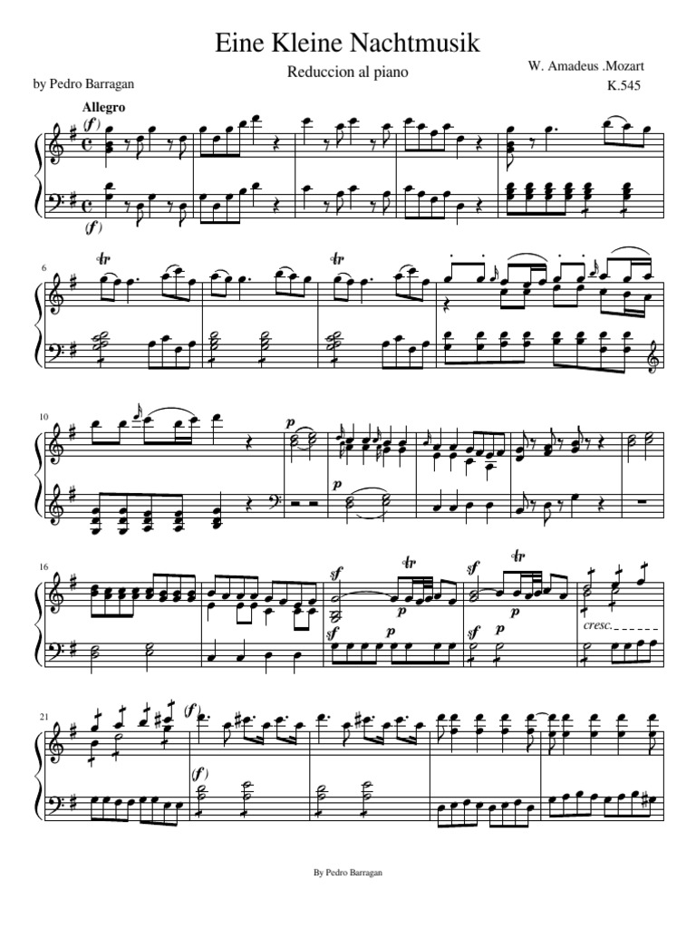 Eine Kleine Nachtmusik: Reduccion Al Piano | PDF | Compositions ...