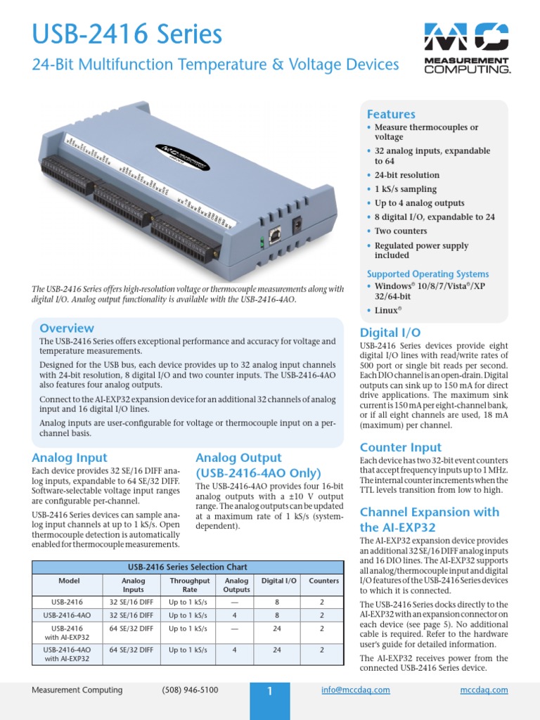USB-2416 Series USB-2416 Series: 24-Bit Multifunction Temperature ...