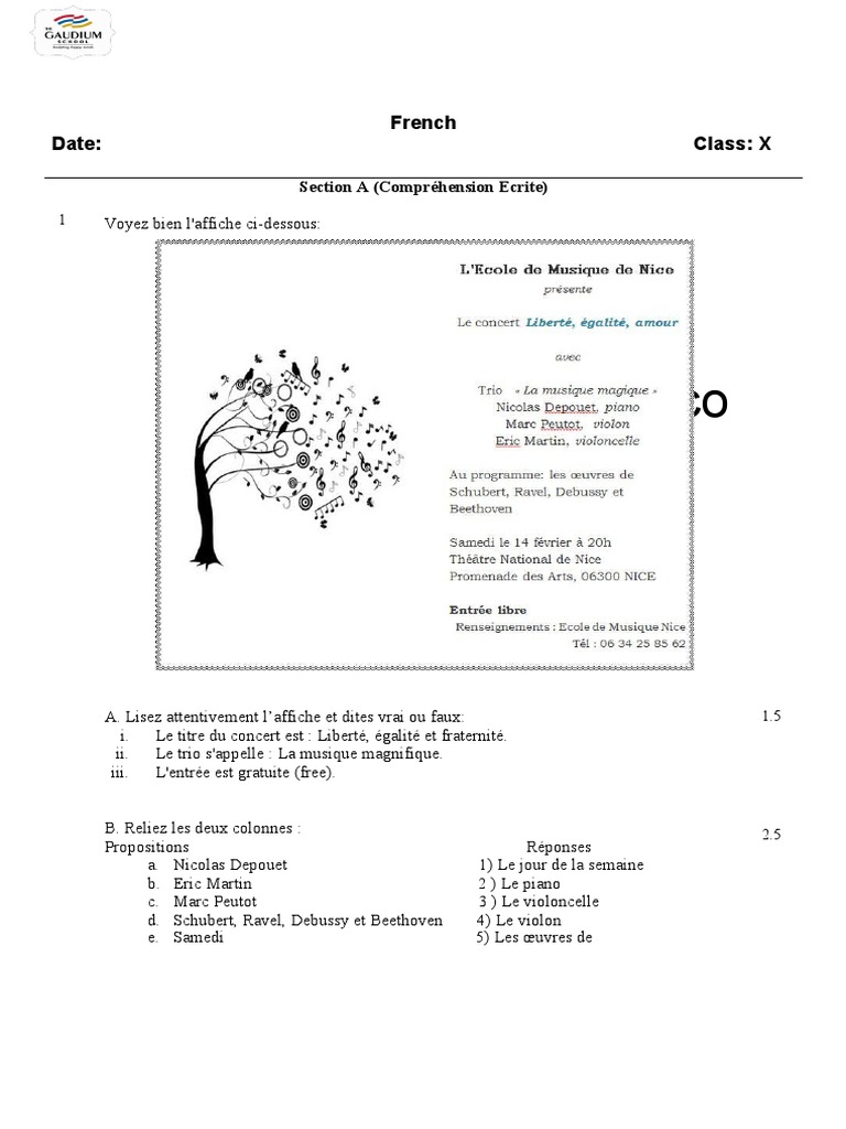 CBSE Class 9 French Sample Paper Set A | PDF | Franz Schubert | Musique