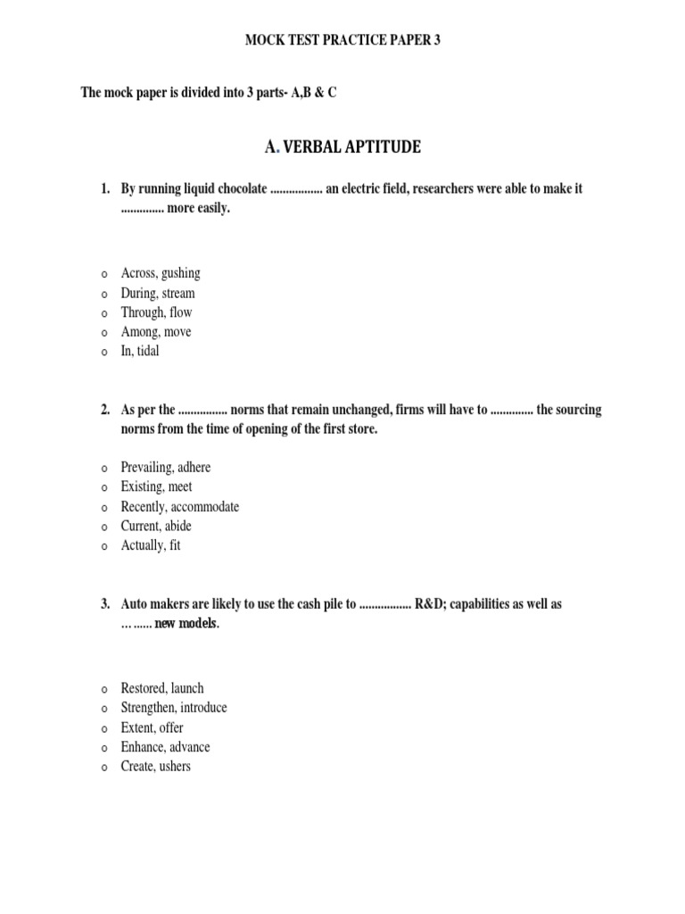 Mock Test Practice Paper 3: Analysis of Verbal Ability Questions | PDF ...
