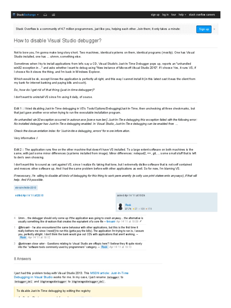 How To Disable Visual Studio Debugger - Stack Overflow | PDF | Windows Registry | Microsoft ...