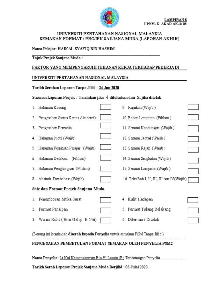 Semakan Format PSM | PDF