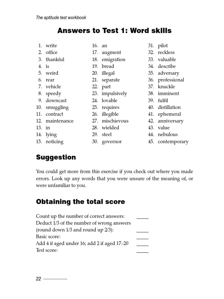 Word Skills Test 1 Results and Scoring | PDF