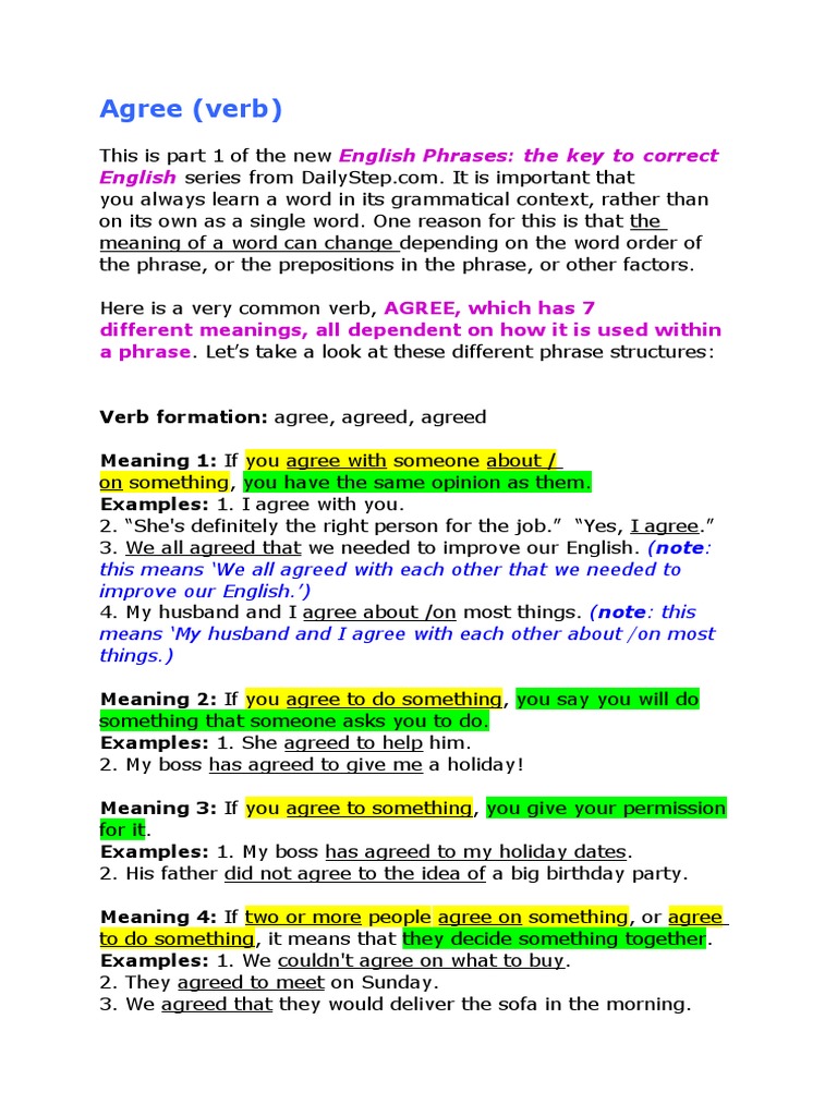 Agree (Verb) : English Phrases: The Key To Correct English | PDF ...