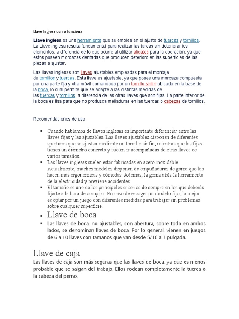 Llave Inglesa Como Funciona | PDF