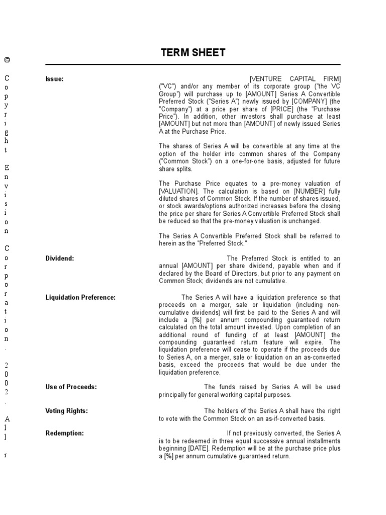 Term Sheet | PDF | Preferred Stock | Stocks