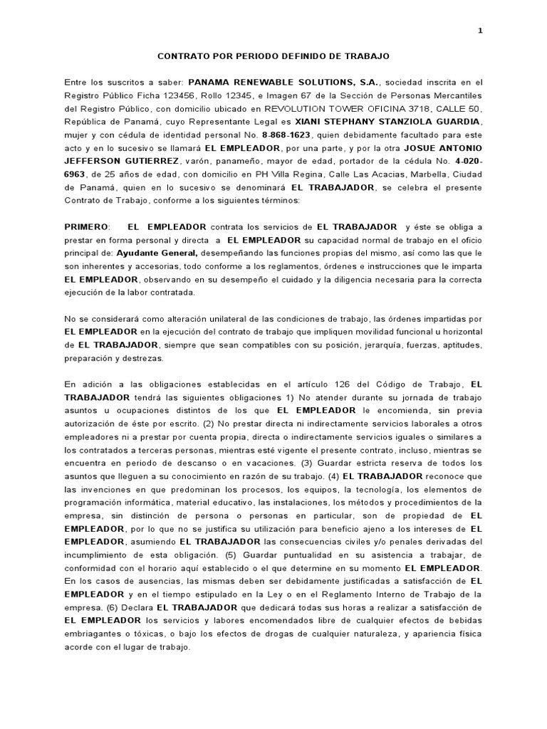 Contrato de Trabajo Definido LSC | PDF | Salario | Derecho laboral