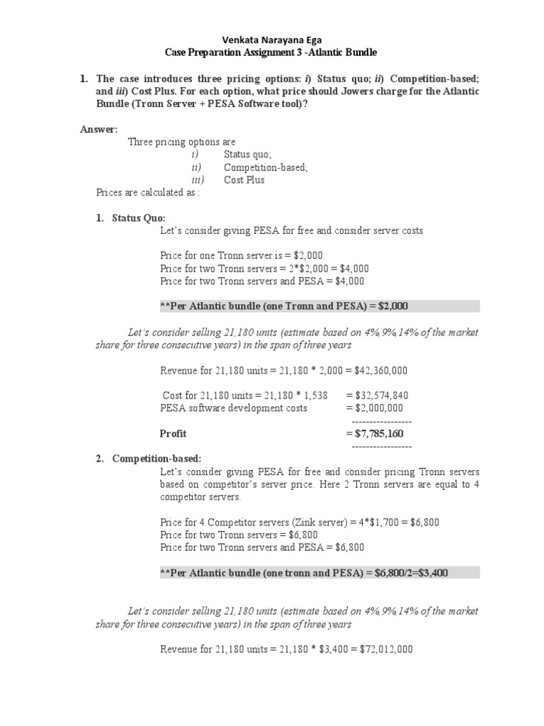 Venkata Narayana Ega: Case Preparation Assignment 3 - Atlantic Bundle | PDF | Prices | Profit ...