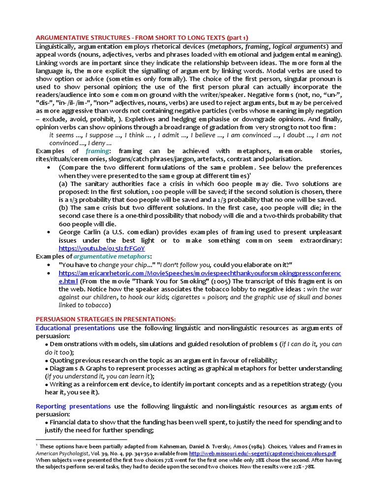 Argumentative Structures - From Short To Long Texts (Part 1) | PDF ...