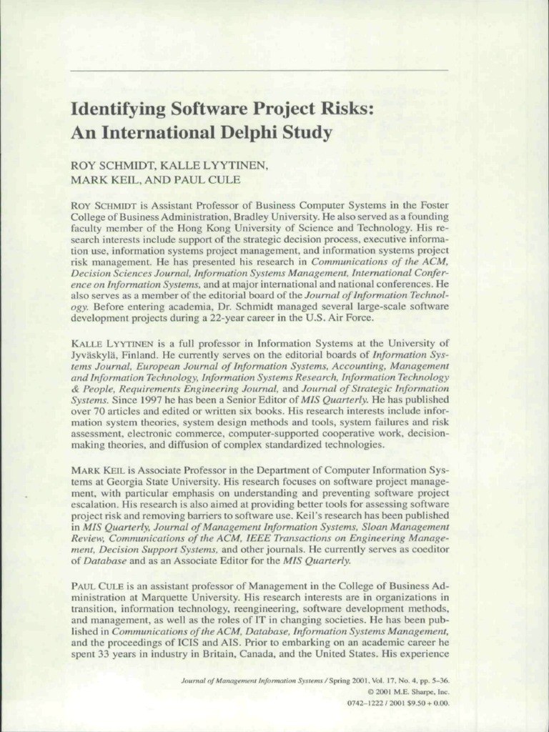 Identifying Software Project Risks - An International Delphi Study PDF ...