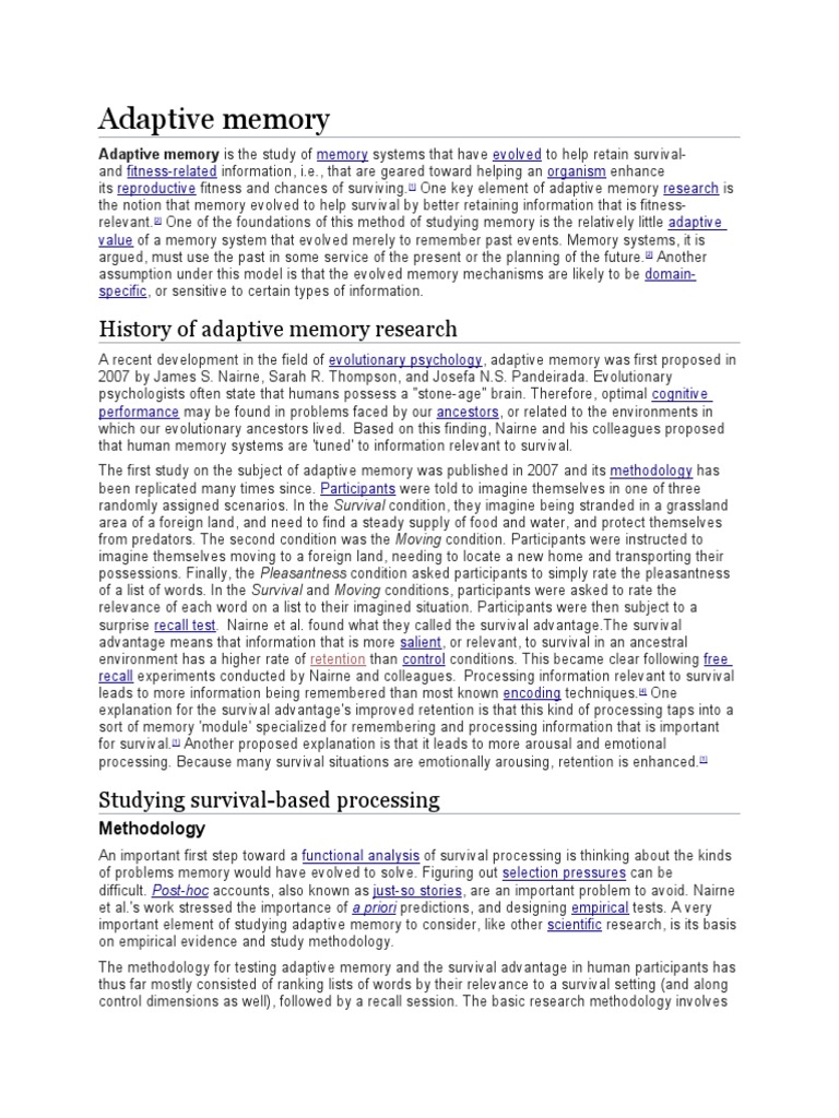 History of Adaptive Memory Research | Download Free PDF ...