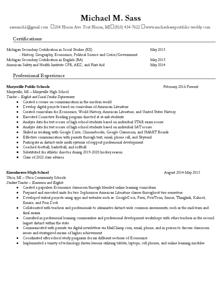 Sass Resume 7 12 20 - 1 | PDF | Michigan State University | Educational ...