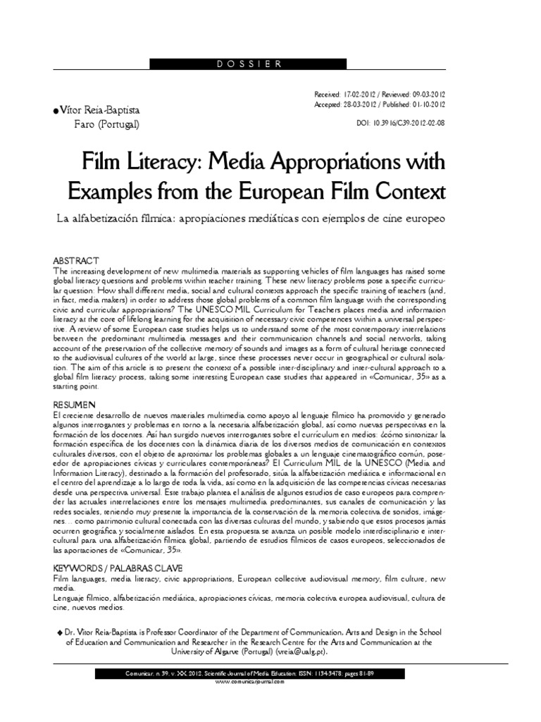 Film Literacy: Media Appropriations With Examples From The European ...