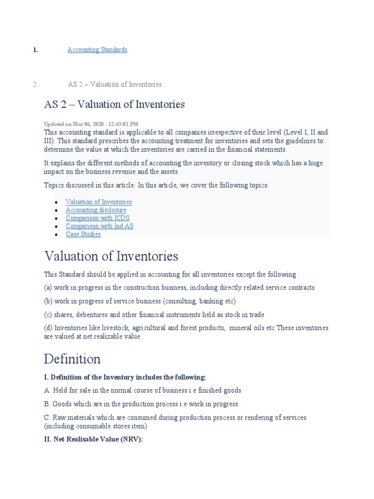 AS 2 - Valuation of Inventories | PDF | Inventory | Valuation (Finance)