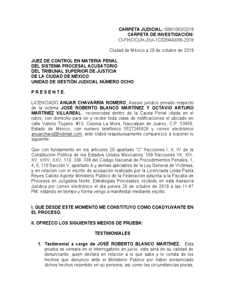 Escrito Coadyuvanza | PDF | Procedimiento Criminal | México