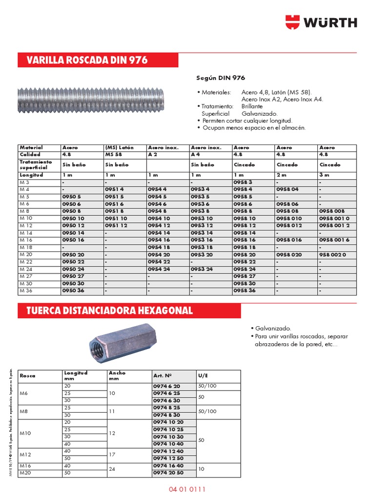Varilla Roscada Din 976 | PDF | Elementos químicos | Química