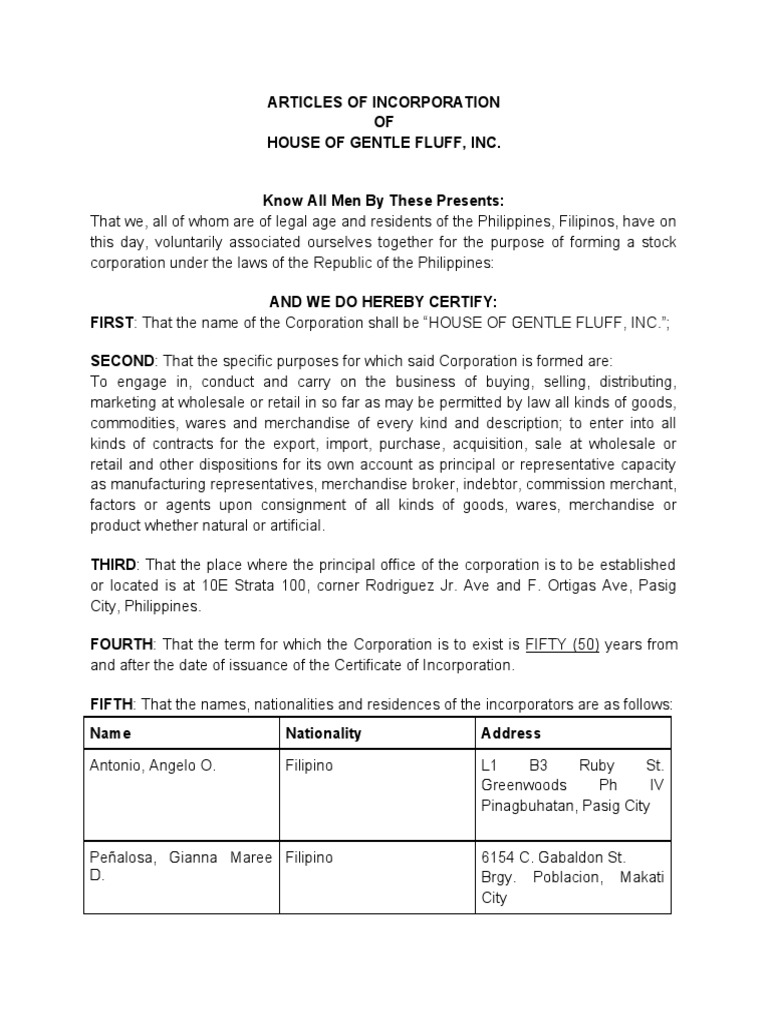 Articles of Incorporation | PDF | Retail | Business