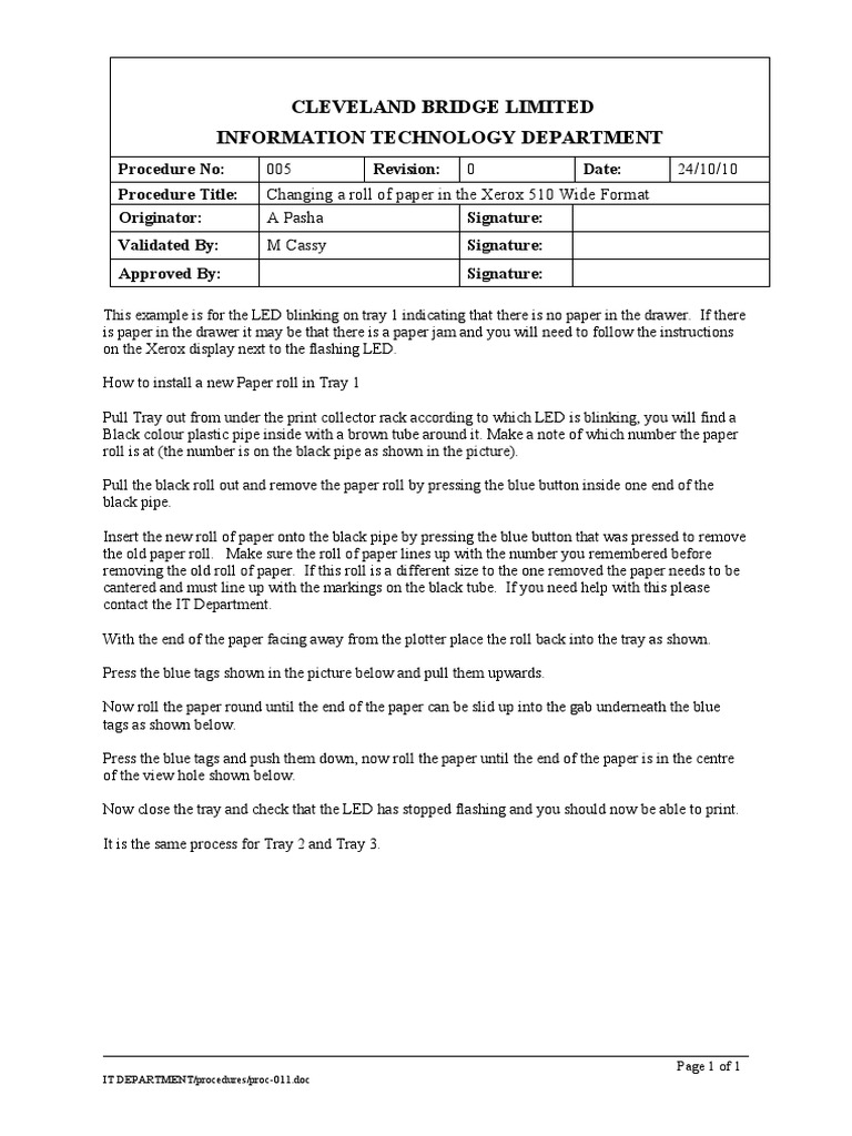 Proc-005 Xerox 510 Wide Format Paper Change | PDF
