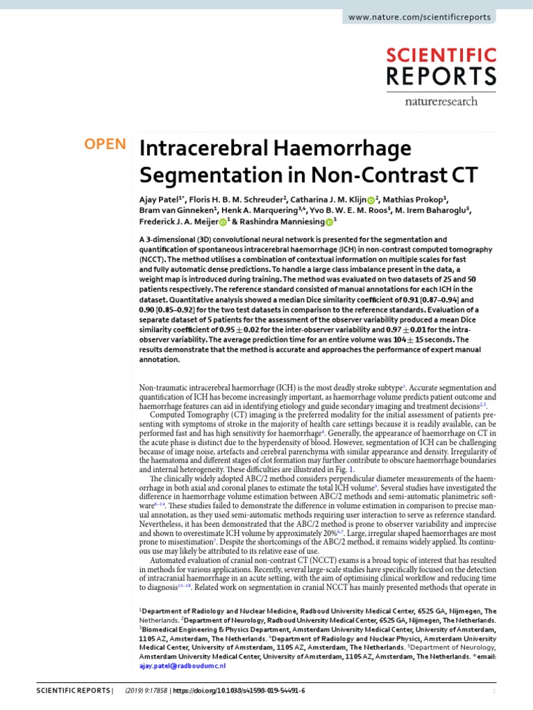 Ich in Non Contrast CT | PDF | Image Segmentation | Ct Scan