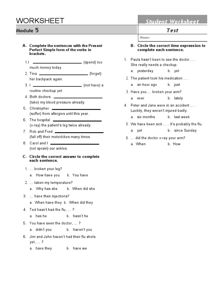 Student Worksheet Module 5 Test | PDF | Medical Specialties | Medicine