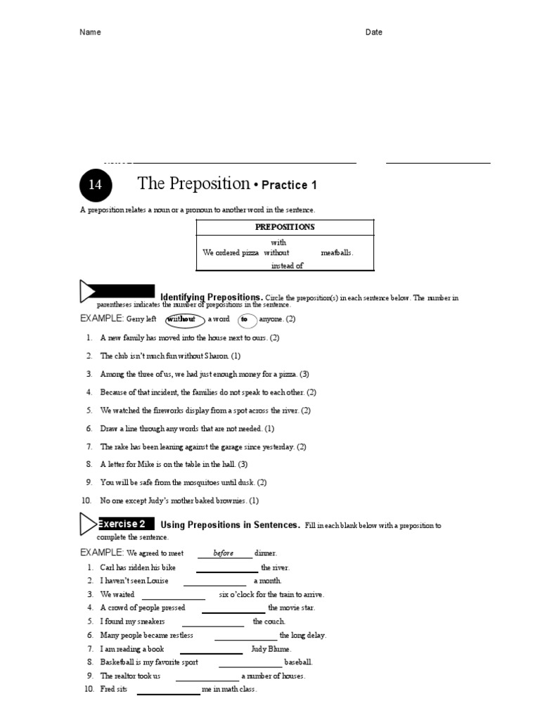 Worksheet Preposition | PDF | Preposition And Postposition | Syntax