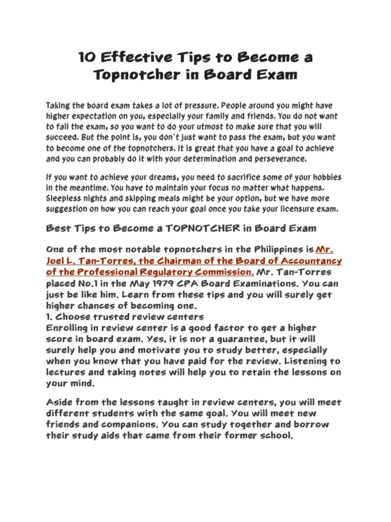 10 Effective Tips To Become A Topnotcher in Board Exam PDF | PDF
