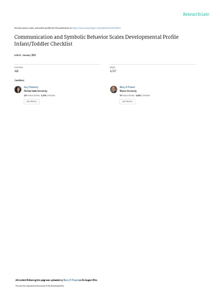 Communication and Symbolic Behavior Scales Developmental Profile Infant ...