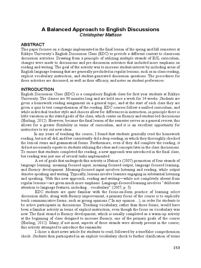 A Balanced Approach To English Discussions: Christopher Mattson | PDF ...